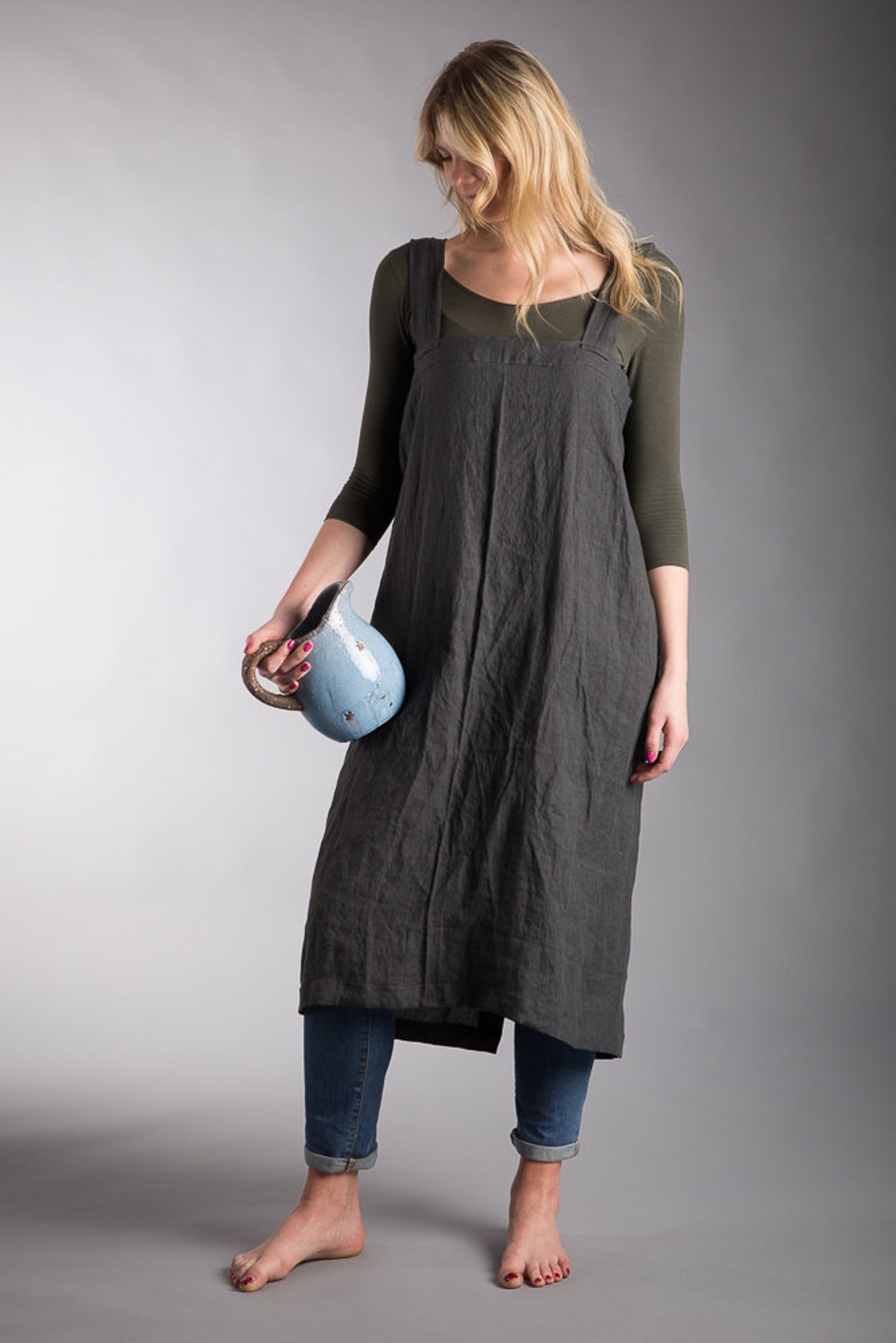 Linen Apron / Linen Artist Smock / Washed Linen Apron / Washed Linen ...