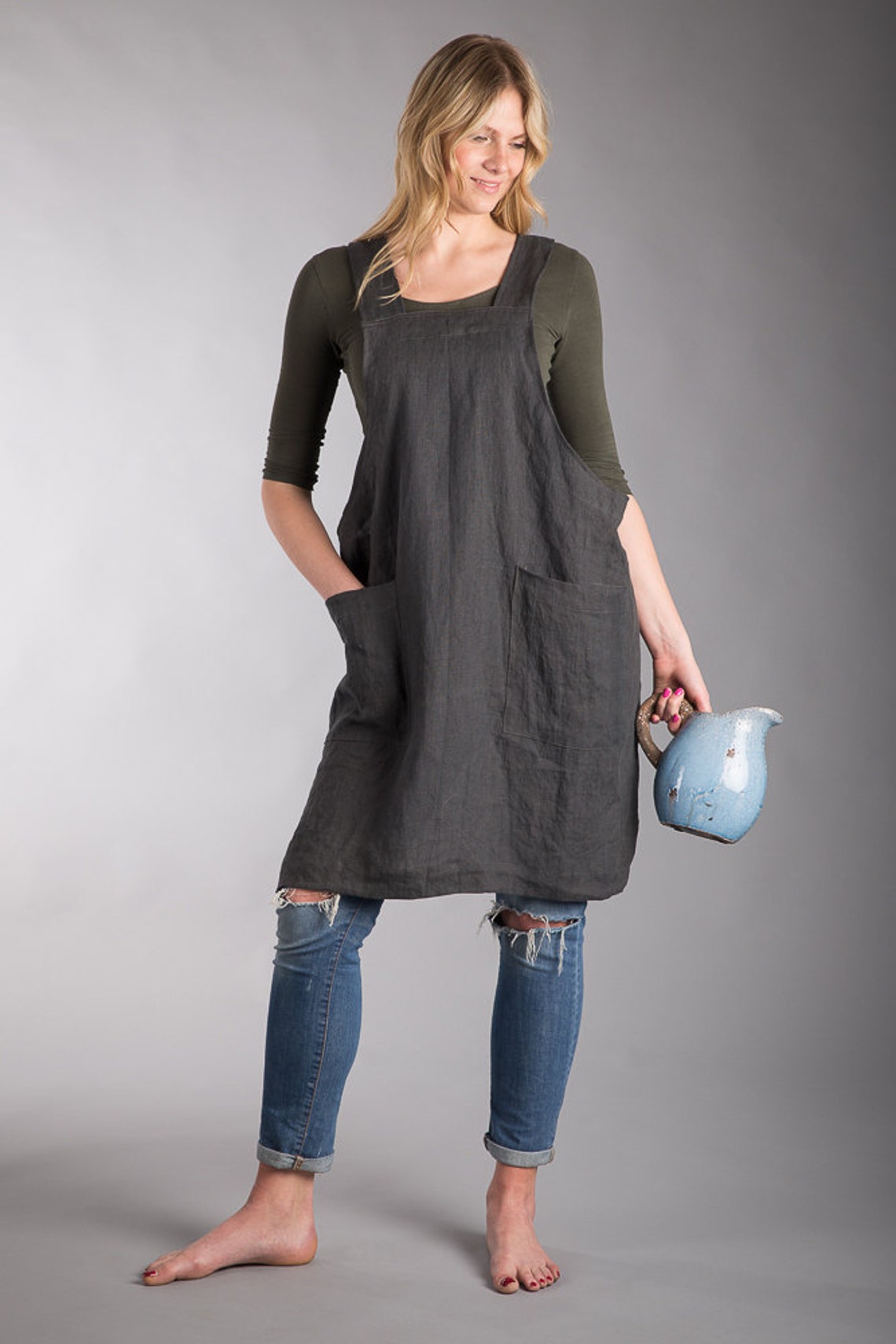 Japanese Apron Linen Aprons Linen Smock Washed Linen Summer - Etsy