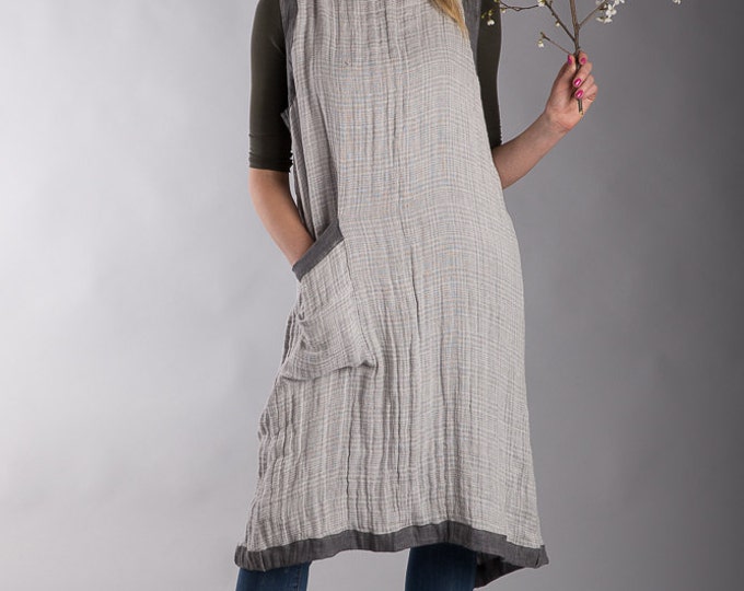 Artist Smock Crumpled Long Linen Japanese Apron Dress Natural - Etsy