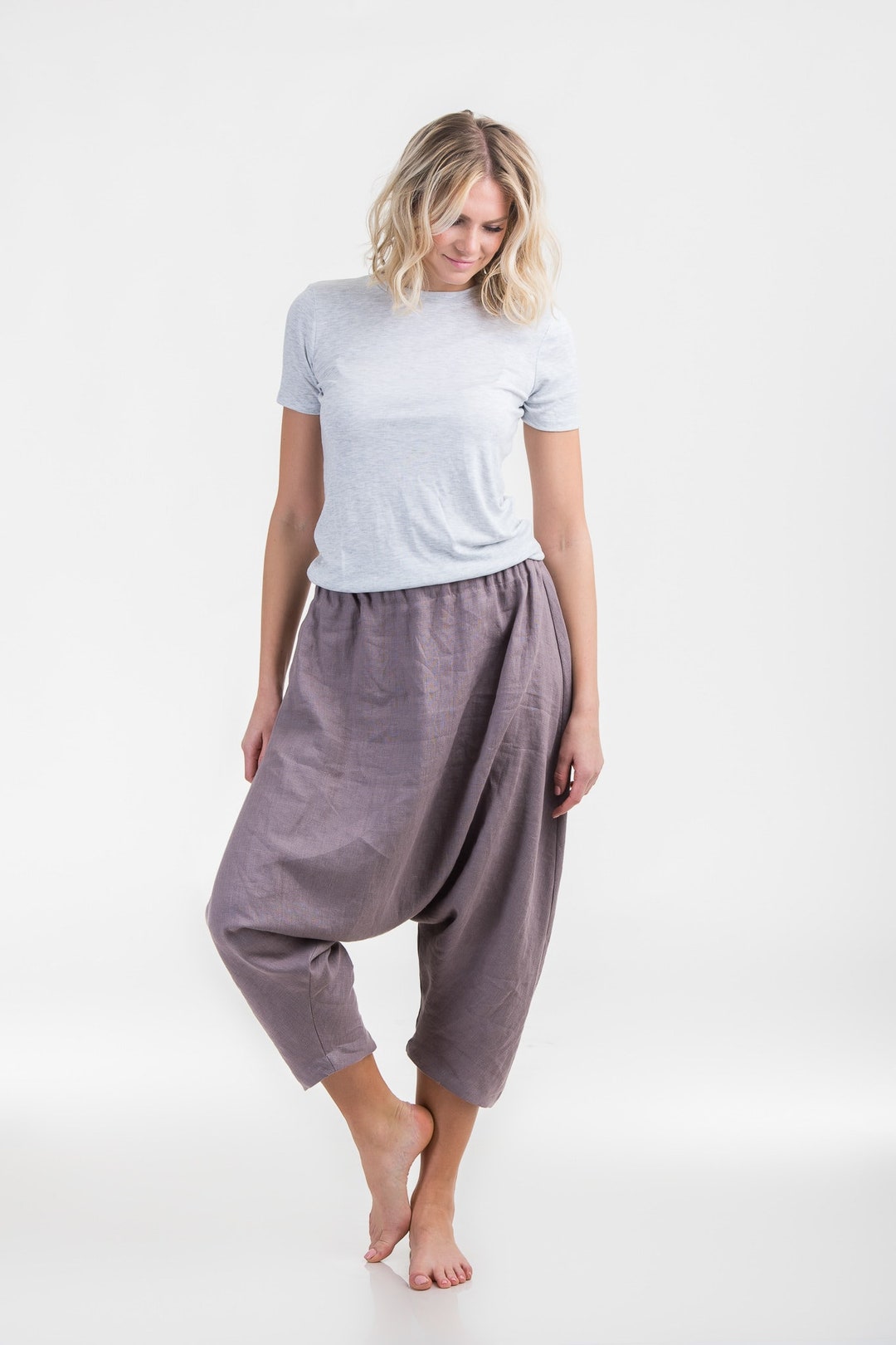 Linen Harem Pants Galife Trousers YOGA Wear Drop-crotch Pants, Loose ...