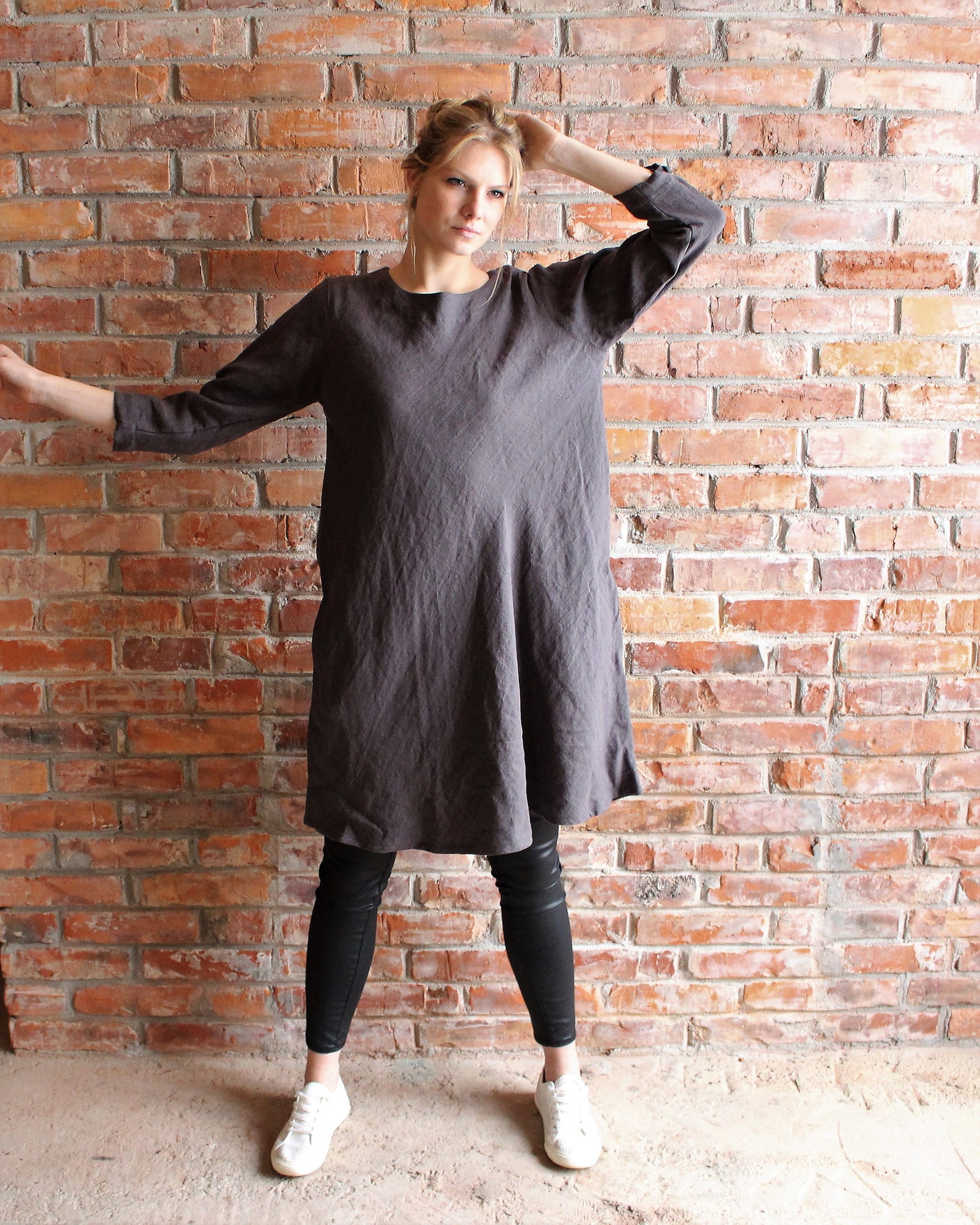 Oversized Tunic,charcoal Gray Plus Size Tunic, Linen Tunic Dress, Loose ...