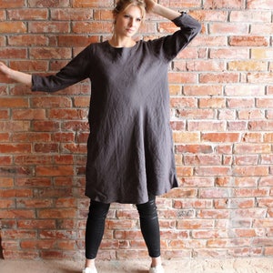 Oversized Tunic,charcoal Gray Plus Size Tunic, Linen Tunic Dress, Loose ...