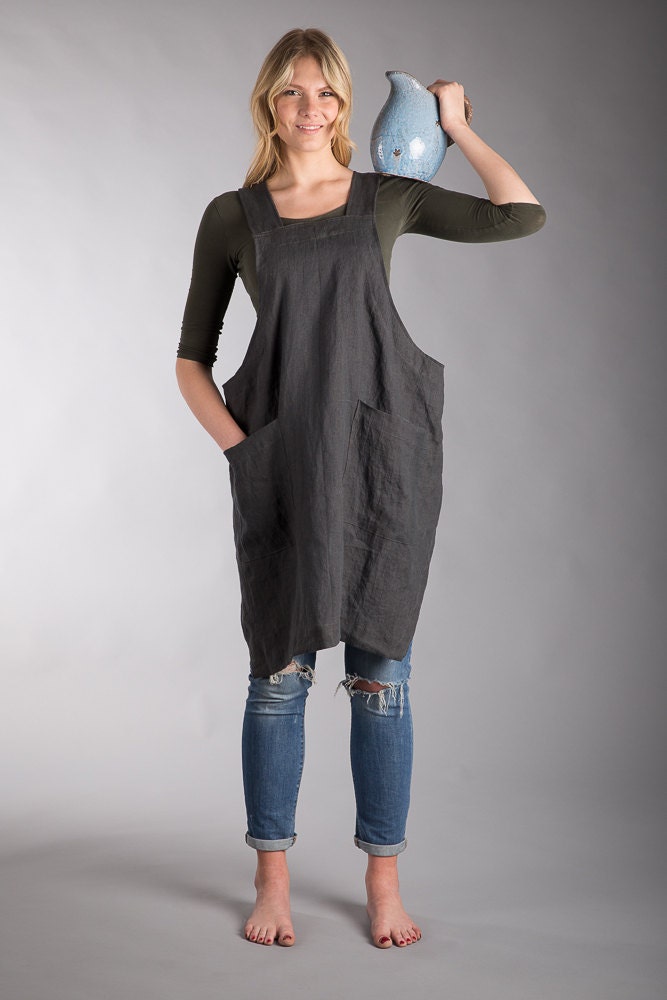 Japanese Apron Linen Aprons Linen Smock Washed Linen Summer - Etsy