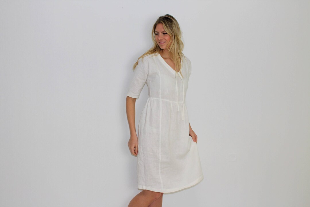 Linen Dress Washed Linen Summer Dress - Wedding Dress - Linen Tunic 3/4 ...