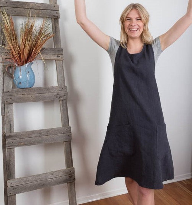 Linen Overalls Sleeveless Linen Dress Washed Linen Summer Pinafore ...