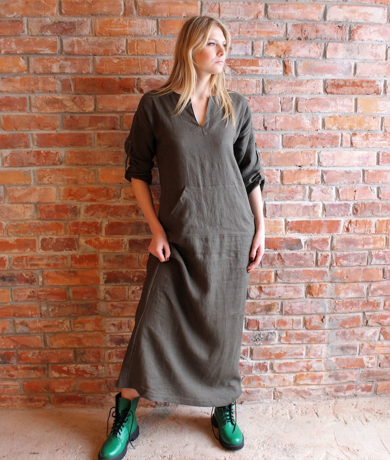 Linen Kaftan Womens Linen Djellaba Long Linen Robe Washed Linen Caftan ...