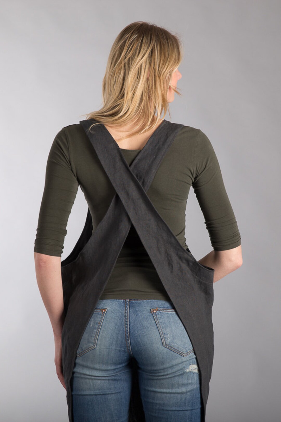 Japanese Apron / Linen Smock Dress / Washed Linen Summer Pinafore ...