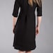 Linen Dress / Black Linen Work Dress / Washed Linen Feminine 3/4 Sleeve ...