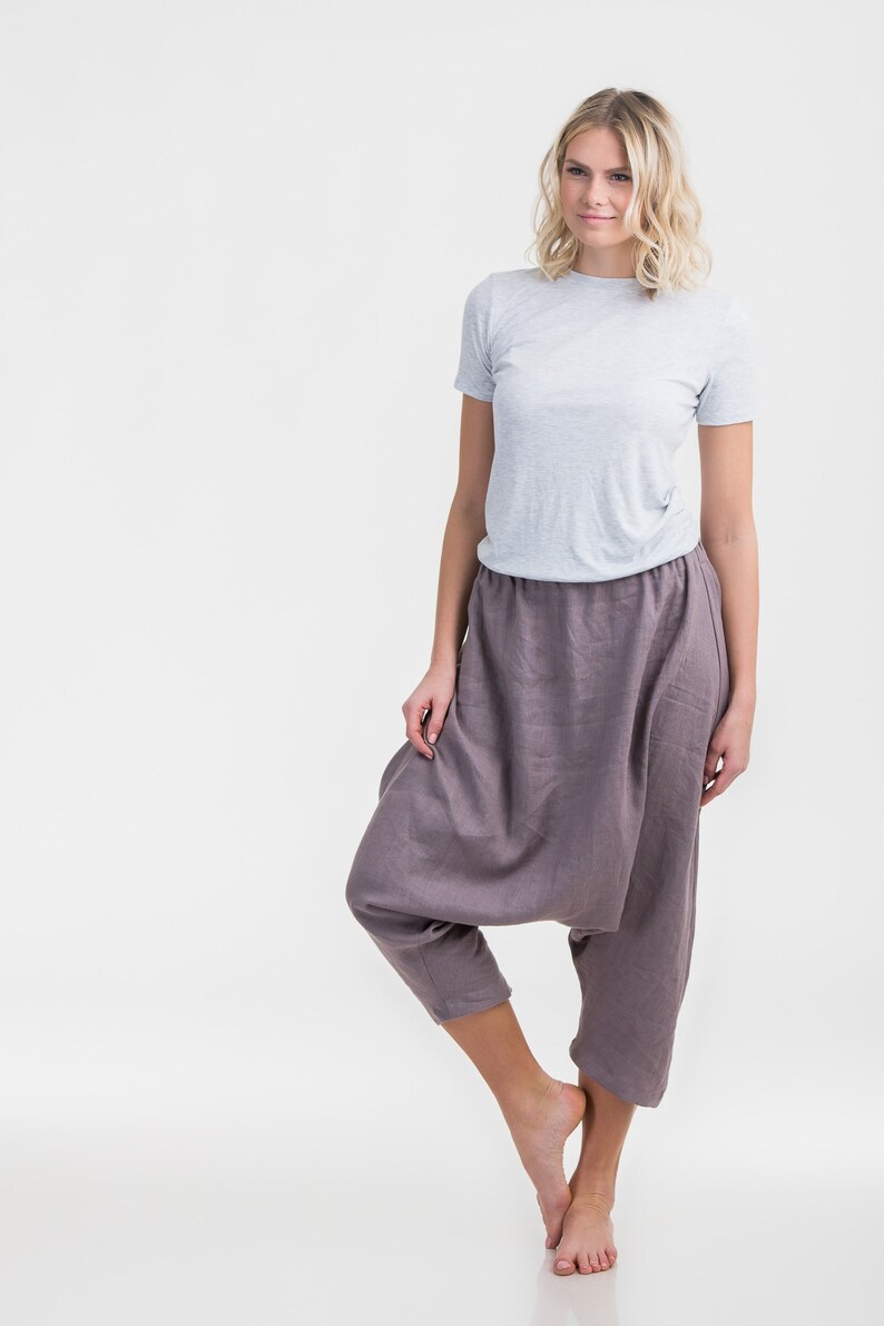 Linen Harem Pants Galife Trousers YOGA Wear Drop-crotch Pants, Loose ...