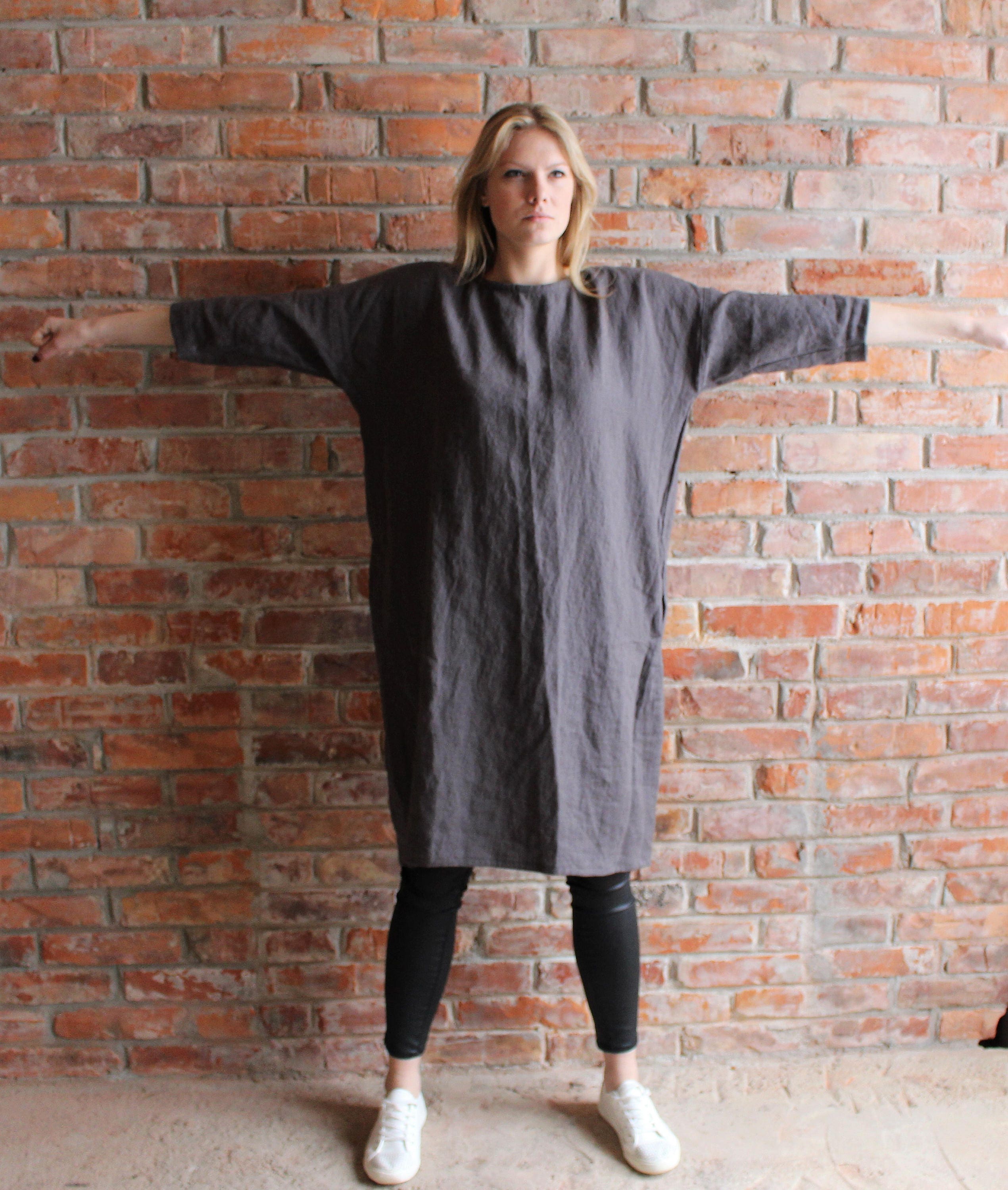 Linen Tunic Dress Plus Size Tunic Top, Charcoal Gray Linen Tunic for ...