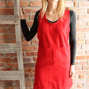 Linen Overalls Red Sleveless Linen Tunic / Linen Jumper With Big Pocket ...