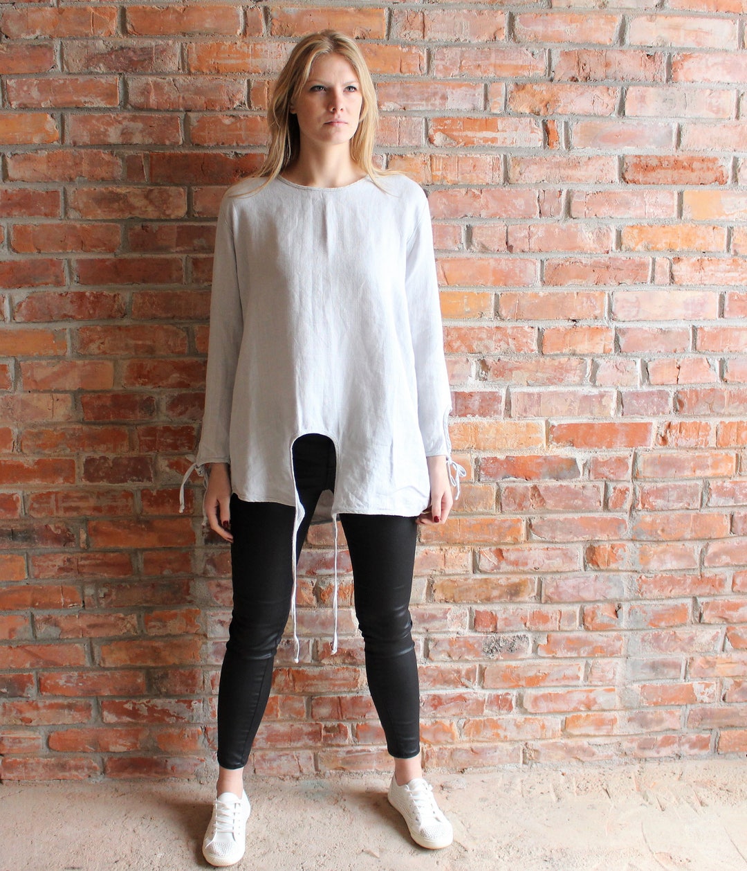 Oversized Tunic, Gray Plus Size Tunic, Tied Linen Tunic Dress, Loose ...