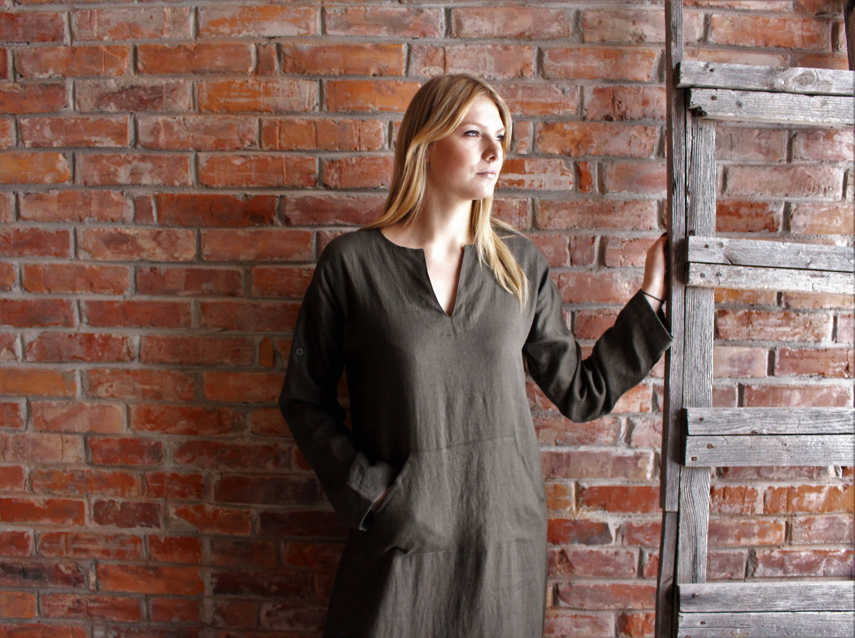 Linen Kaftan Womens Linen Djellaba Long Linen Robe Washed Linen Caftan ...