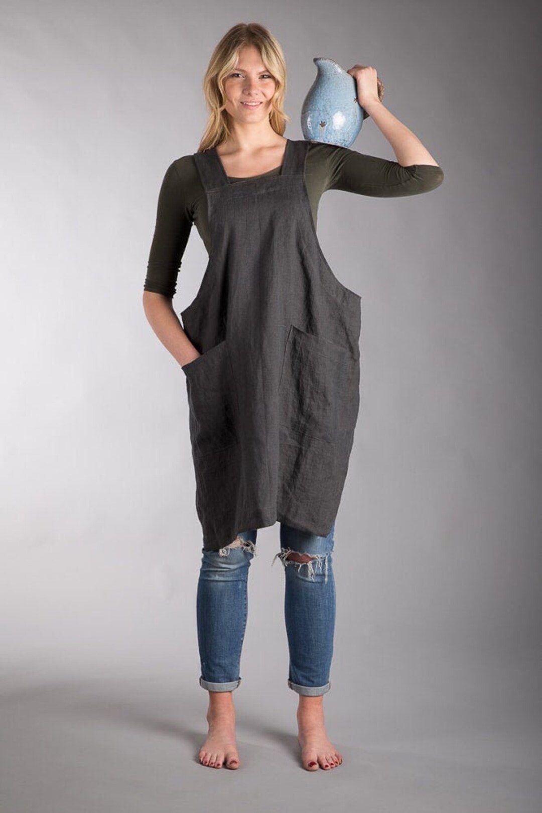 Linen Aprons Handmade Japanese Apron Artisan Cross Over Apron Washed ...