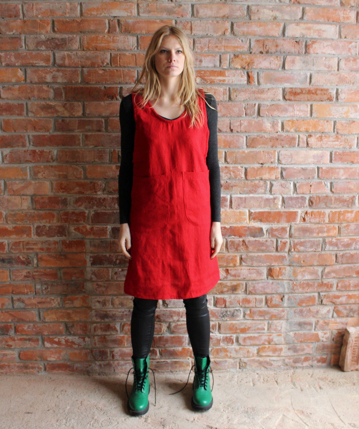 Linen Overalls Red Sleveless Linen Tunic / Linen Jumper With Big Pocket ...