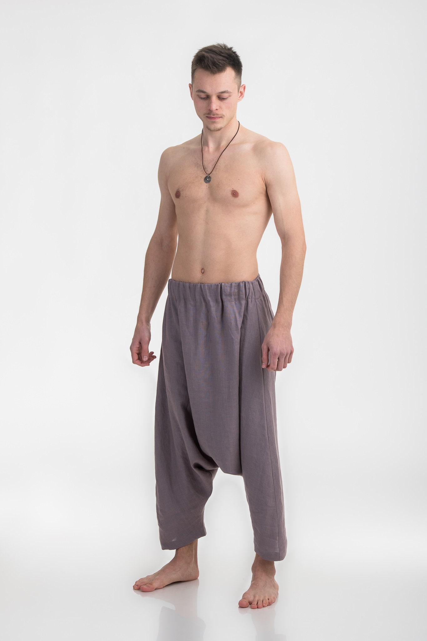 Linen Harem Pants Galife Trousers YOGA Wear UNISEX Drop Crotch Trousers ...