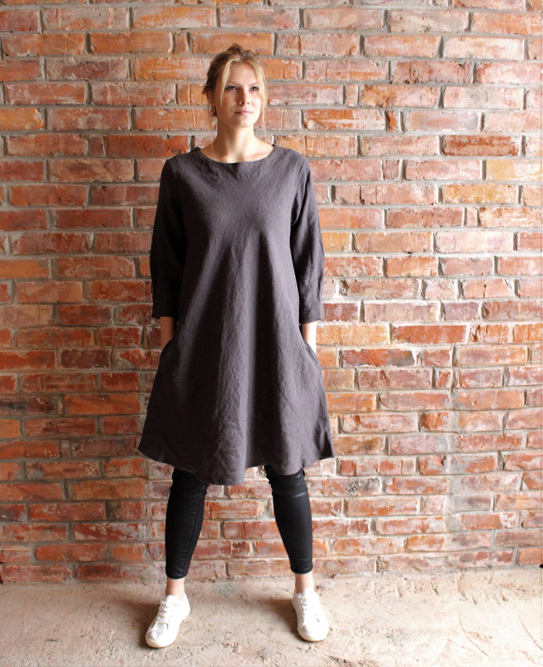 Oversized Tunic,charcoal Gray Plus Size Tunic, Linen Tunic Dress, Loose ...