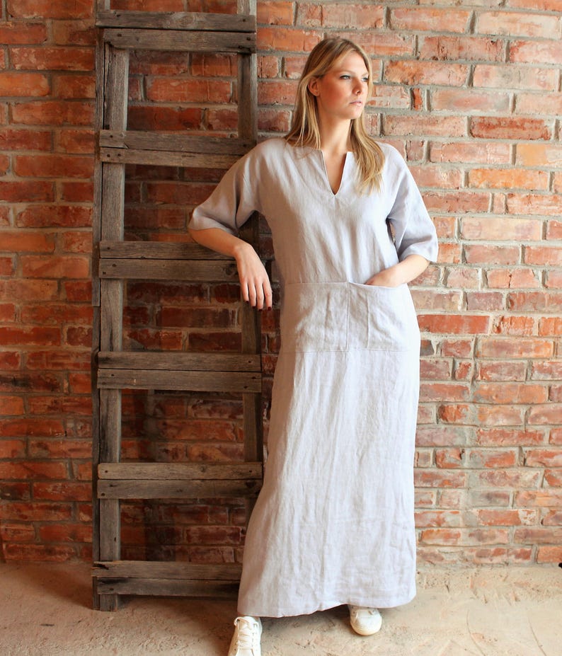 Leinen Kaftan Damen Leinen Djellaba Long Leinen Robe Gewaschen Leinen ...