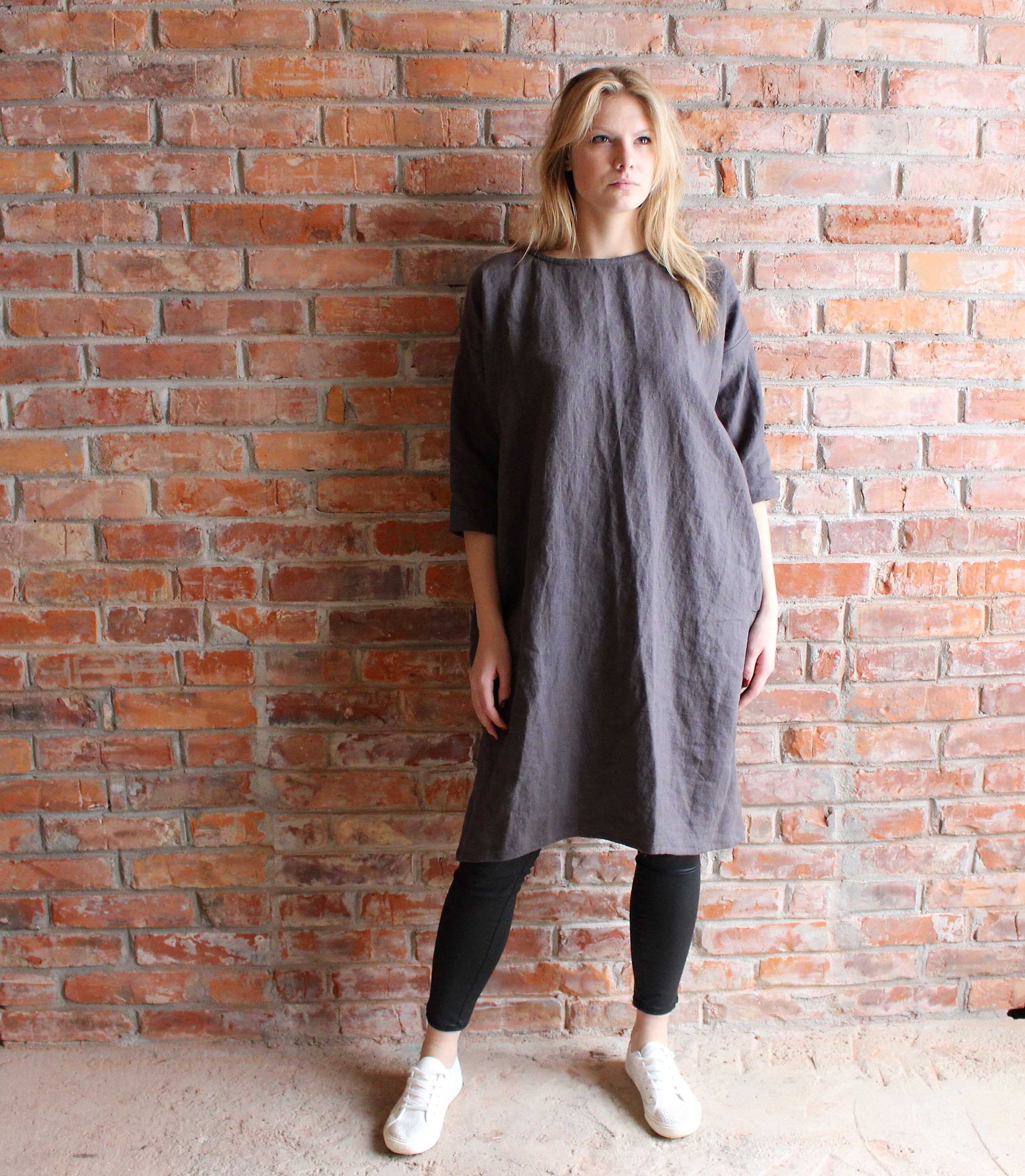 Linen Tunic Dress Plus Size Tunic Top, Charcoal Gray Linen Tunic for ...