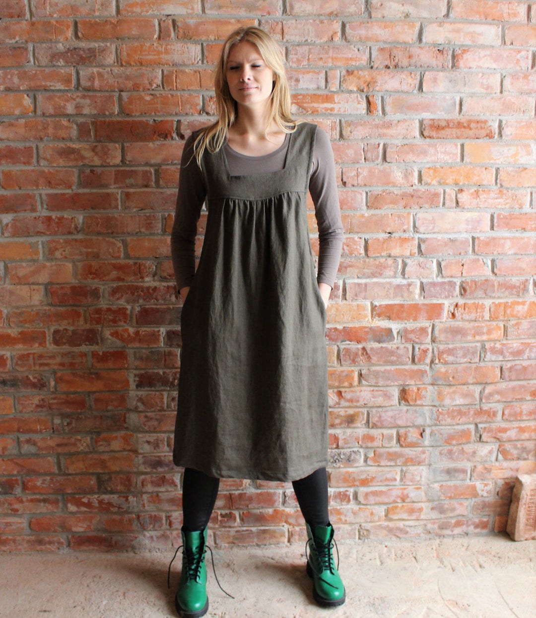 Linen Smock Linen Overalls Prewashed Linen Jumper Summer Pinafore Brown ...