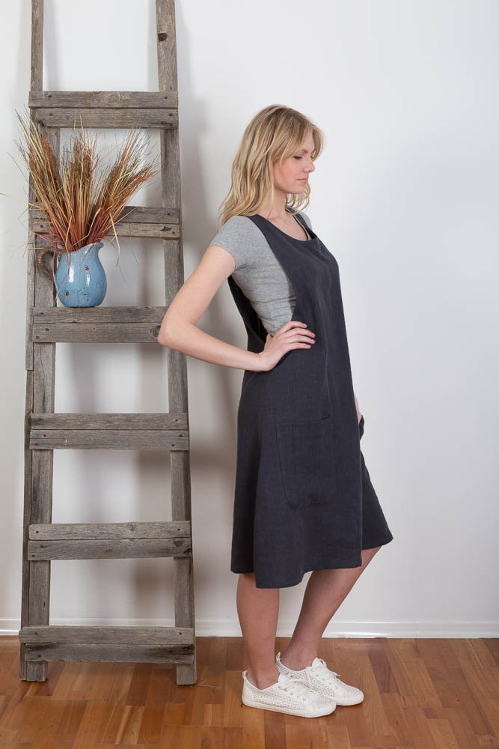Linen Overalls Sleeveless Linen Dress Washed Linen Summer Pinafore ...