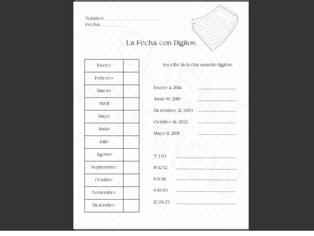 Writing the Date Using Digits in SPANISH - Etsy