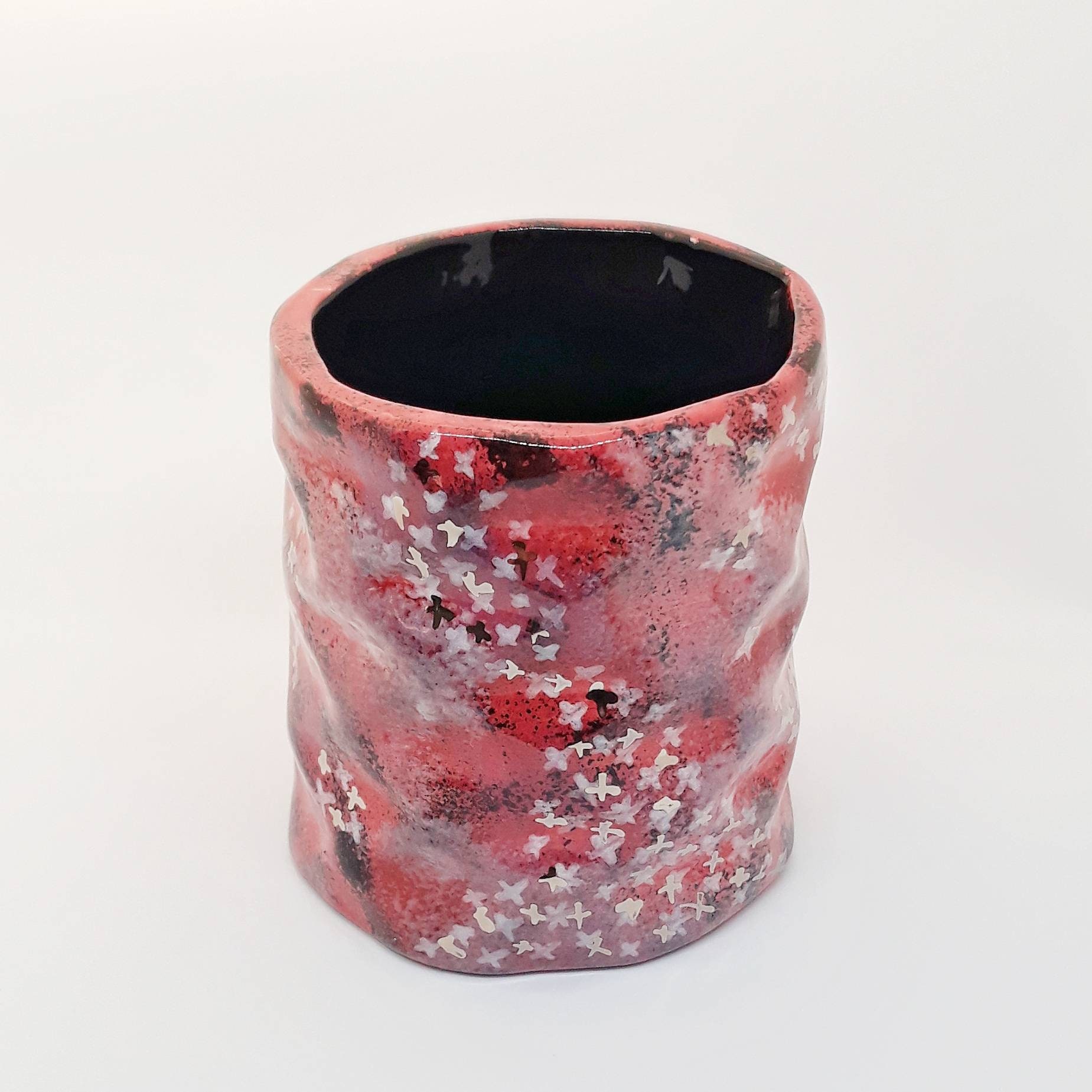 Handmade Galaxy Ceramic Pen Pot (pink/red) With Metallic Stars - Unique ...