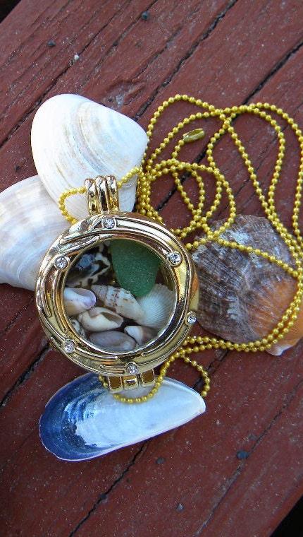 Coastal Beach Fillable Pendant With Coastal Natural Sea Glass and ...