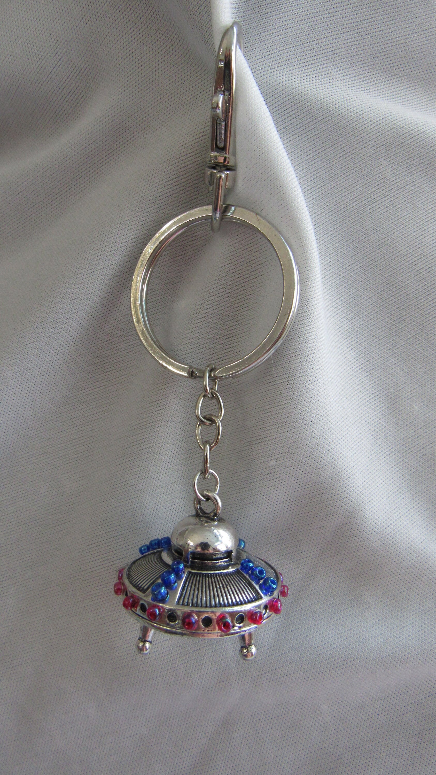 UFO Metal Flying Saucer Space Ship Open up Keychain Red Bead - Etsy