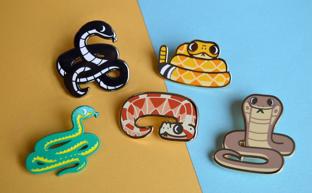 Venomous Snake Enamel Pins - King Cobra, Boomslang, Rattlesnake, Gaboon ...