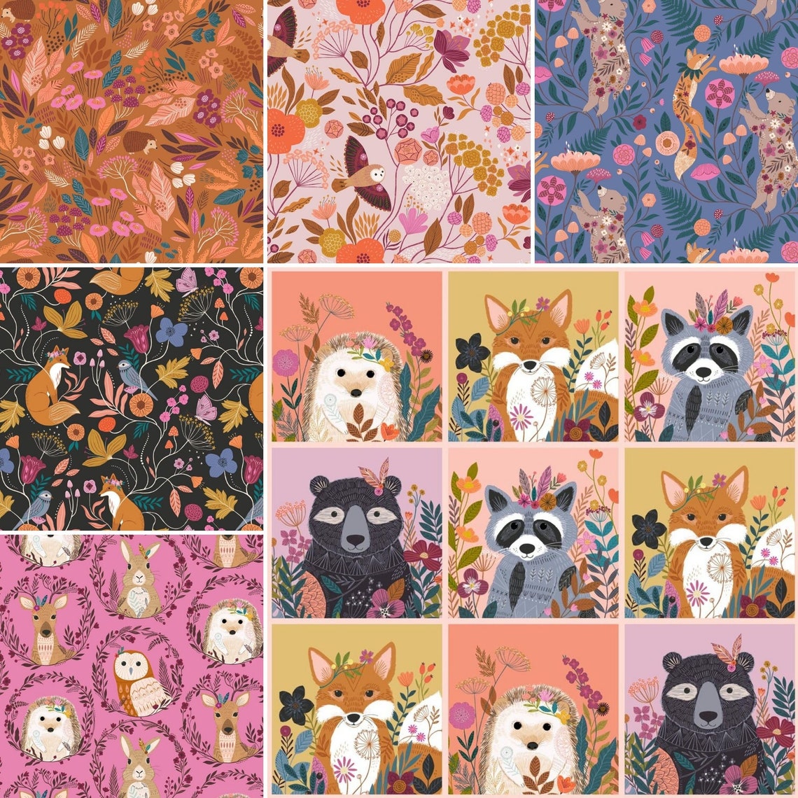 Dashwood Studio Fabric - Wild Collection - Flowers, Owls on Pink- 100% ...