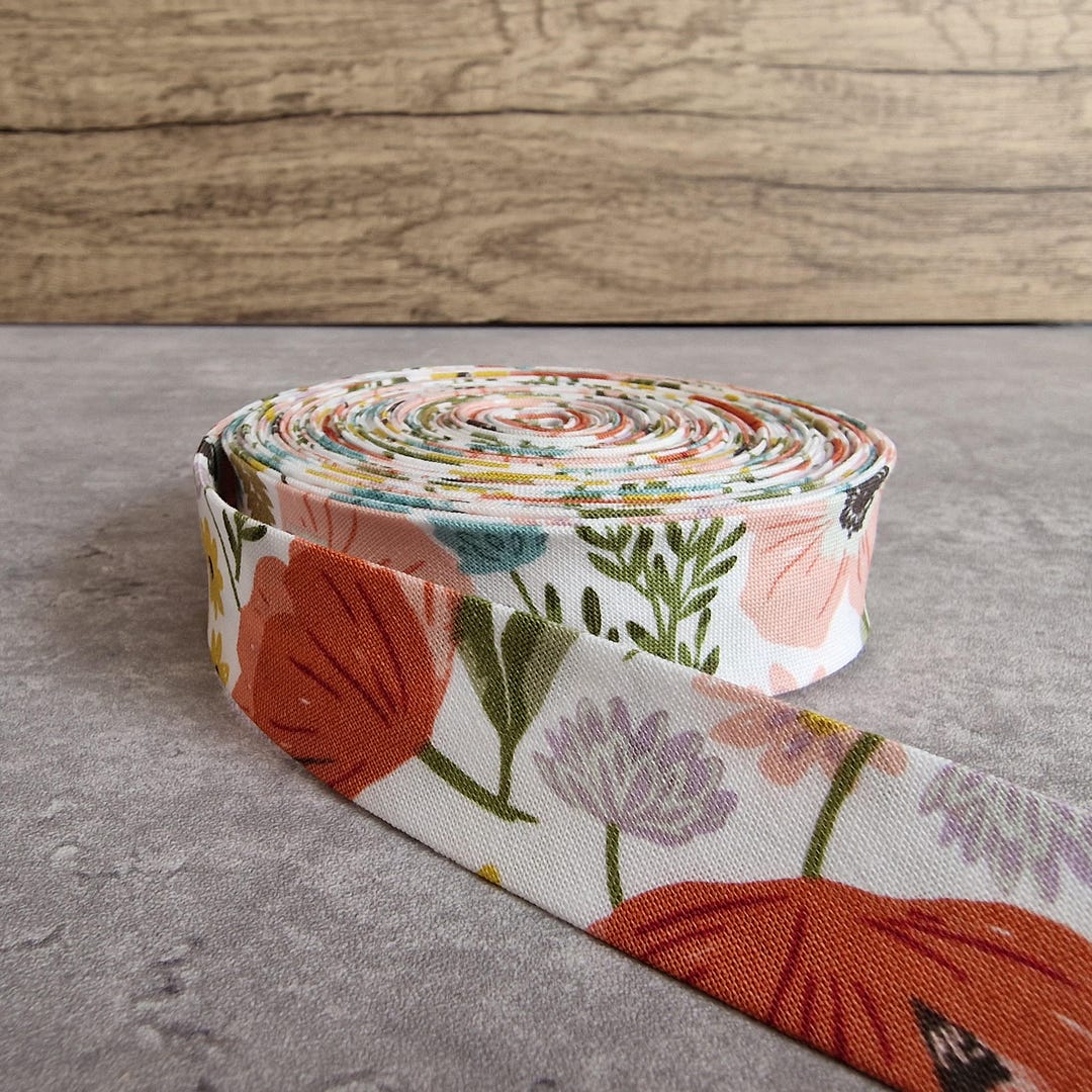 White Bias Binding Tape With Multicolour Florals, Riley Blake Designs ...