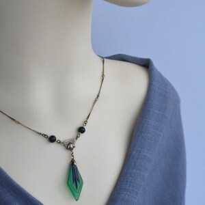 Art Deco Emerald Green and Black Necklace and Earring Set, Vintage ...