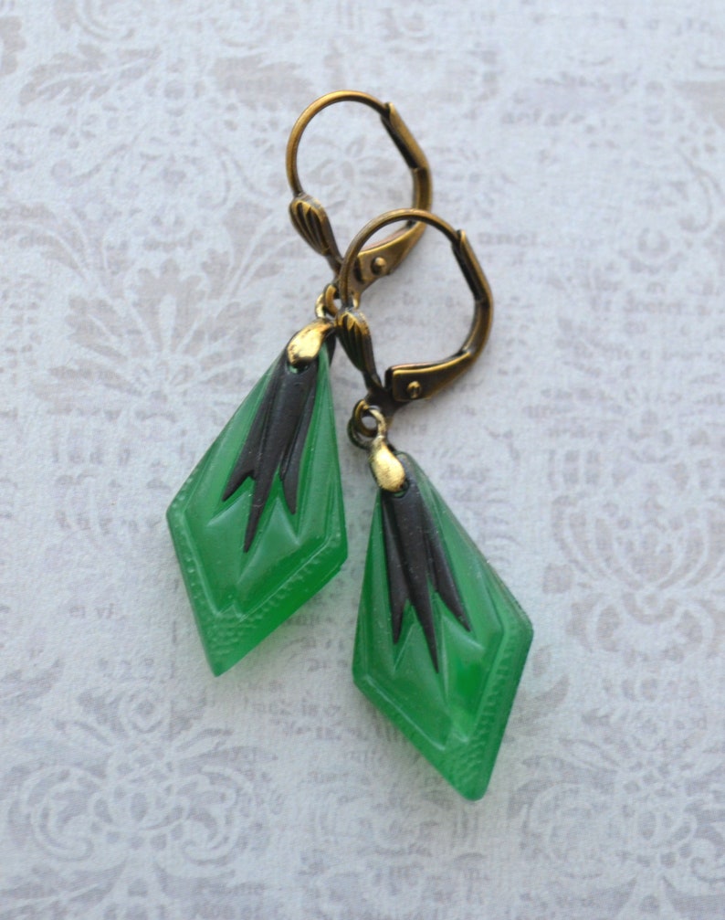 Art Deco Emerald Green and Black Necklace and Earring Set | Etsy