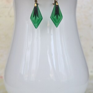 Art Deco Emerald Green and Black Necklace and Earring Set, Vintage ...