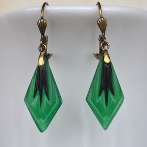 Art Deco Emerald Green and Black Necklace and Earring Set, Vintage ...