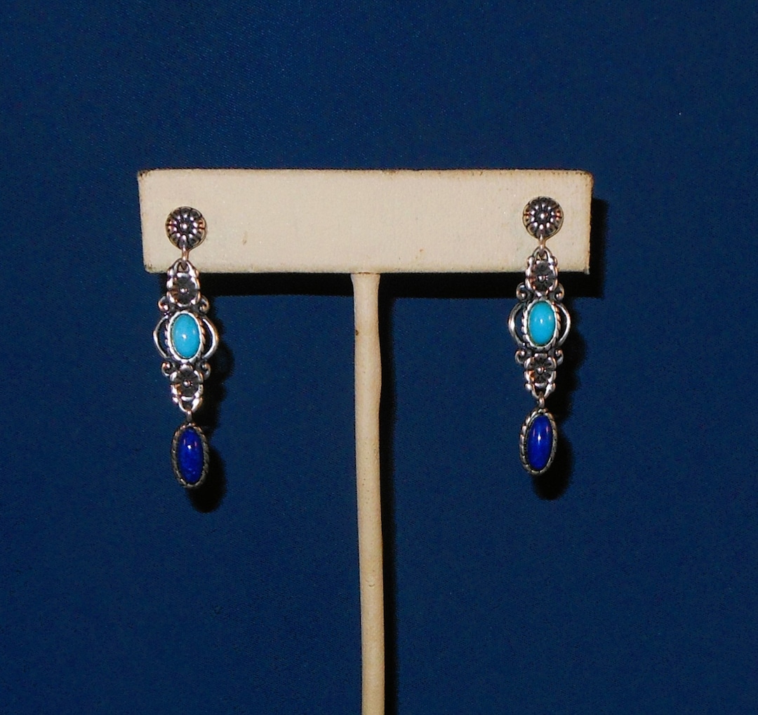 Carolyn Pollack Relios Sterling Silver Turquoise & Lapis Earrings Drop ...
