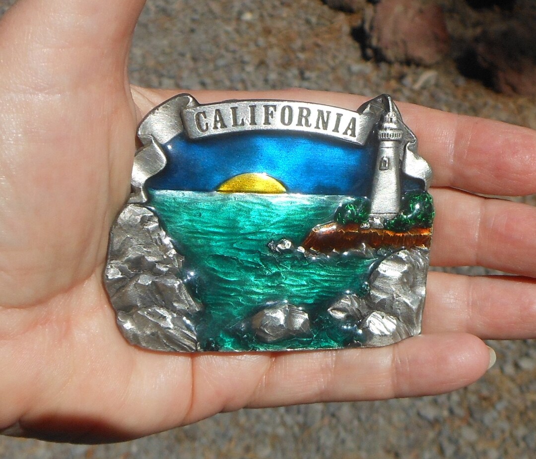 Colorful CALIFORNIA Pewter Belt Buckle - Coastal Scene Colored With ...