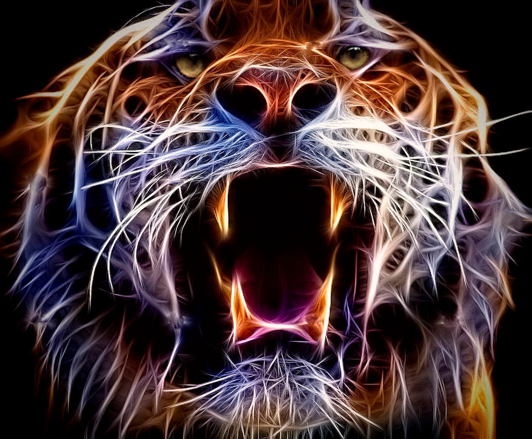 Roaring Tiger Fractal Cross Stitch Pattern + Matching Print, Digital ...