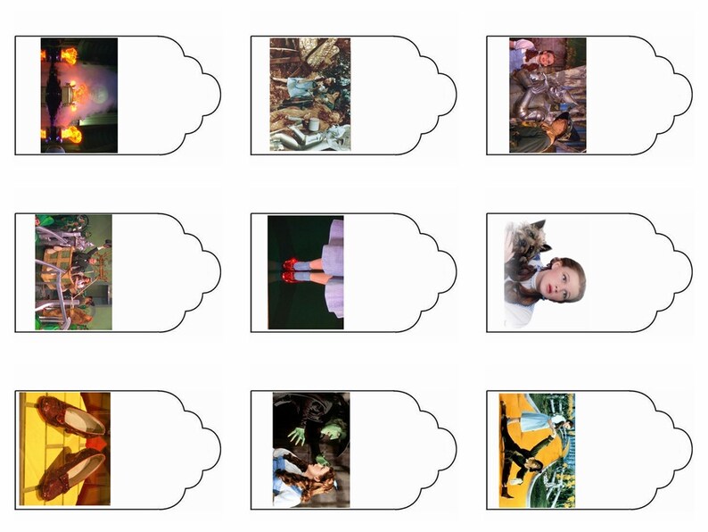 Gift Tags Featuring the Wizard of Oz. Two Sheets of 9 Coloured Pictures ...