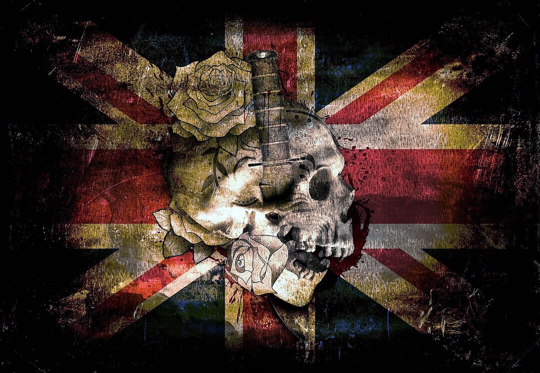 Union Jack Grunge Skull Flag Cross Stitch Pattern + Matching Print ...