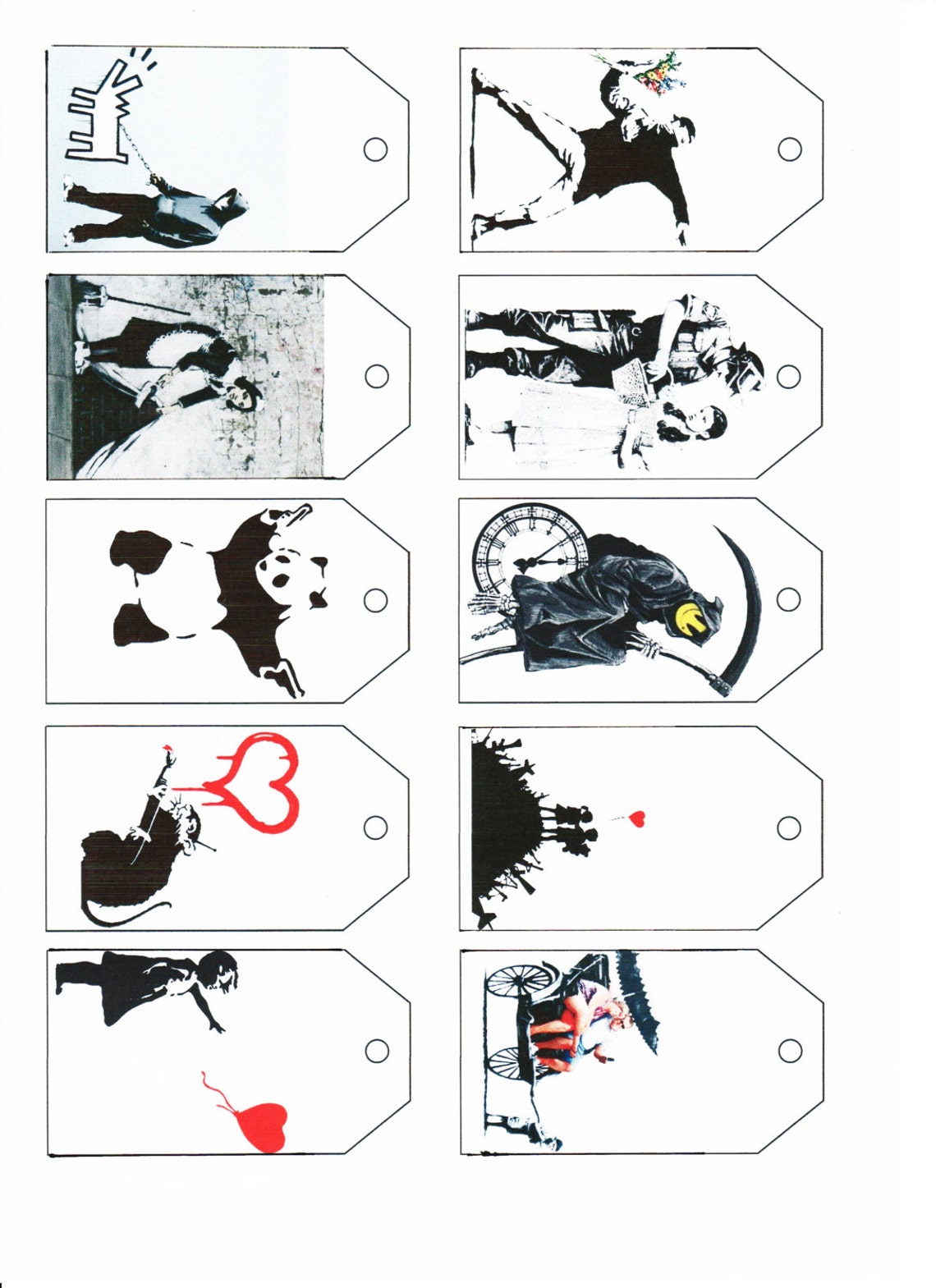 Banksy a Collection of His Drawings Used as Gift Tags and Large Circles ...