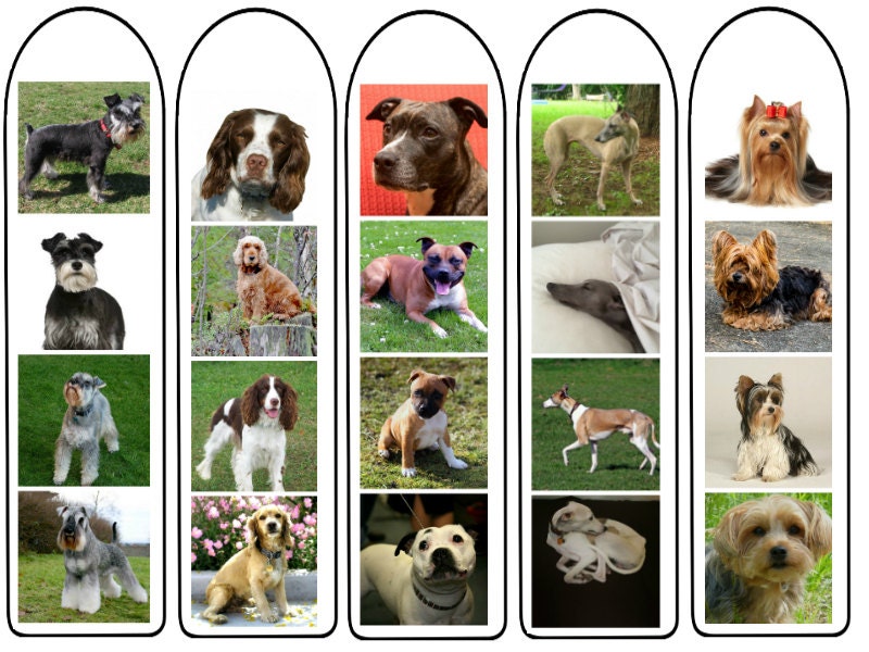 Dog Breeds Bookmarks Digital Download, Terrier Whippet Poodle Doberman ...