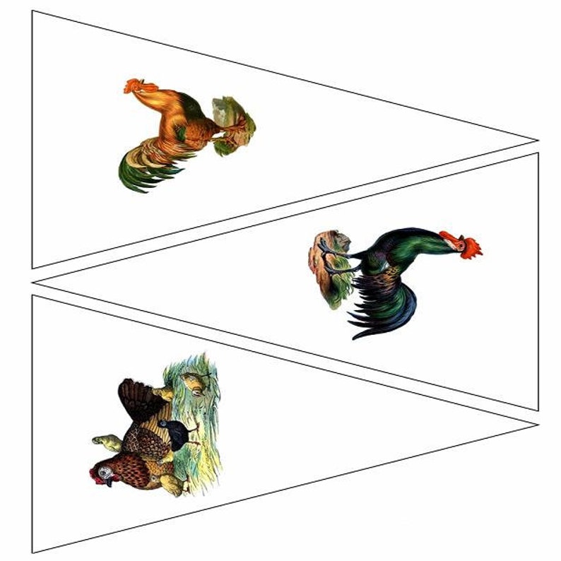 Vintage Chicken Printable Bunting Template 2 Pages, 6 Images, Digital ...