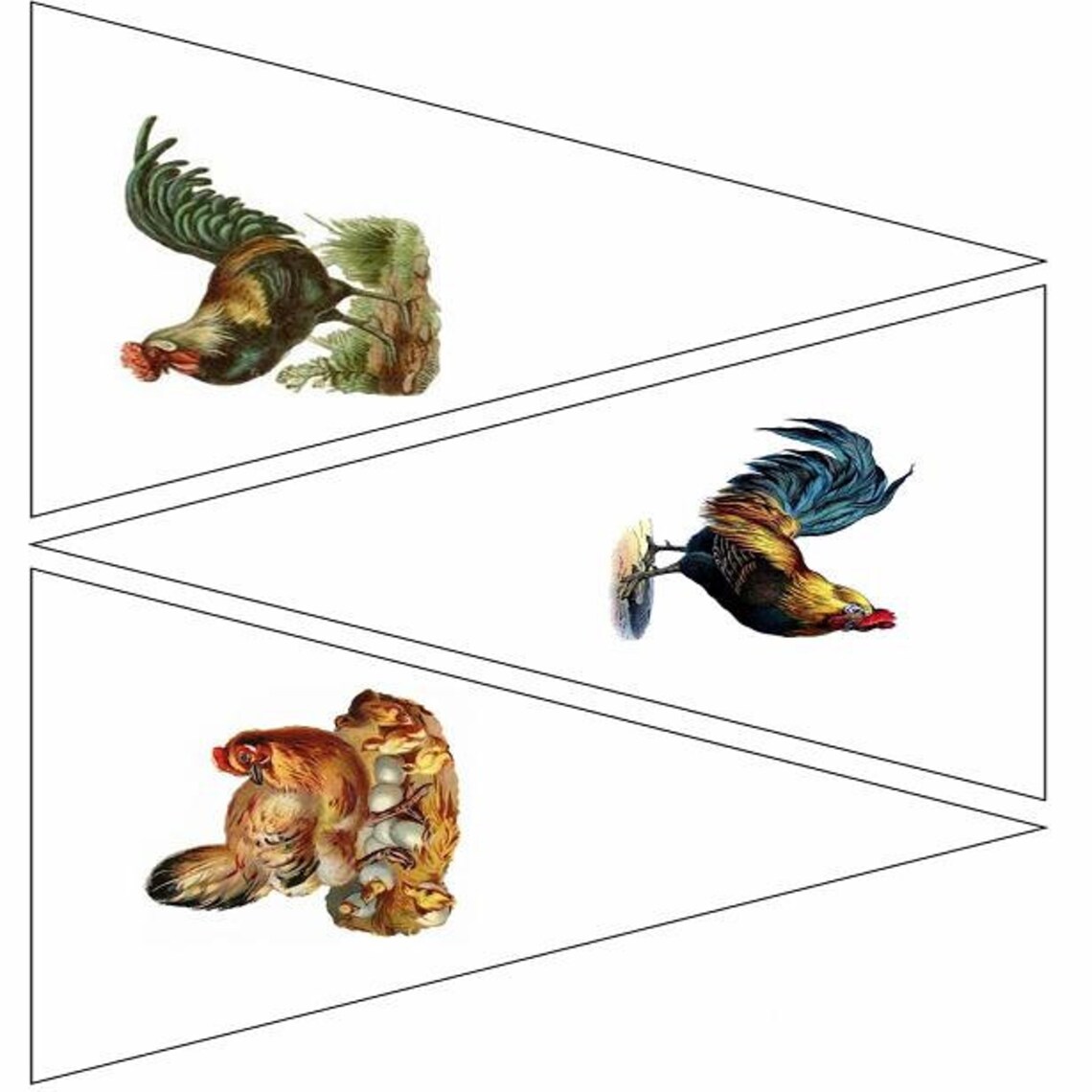 Vintage Chicken Printable Bunting Template 2 Pages, 6 Images, Digital ...