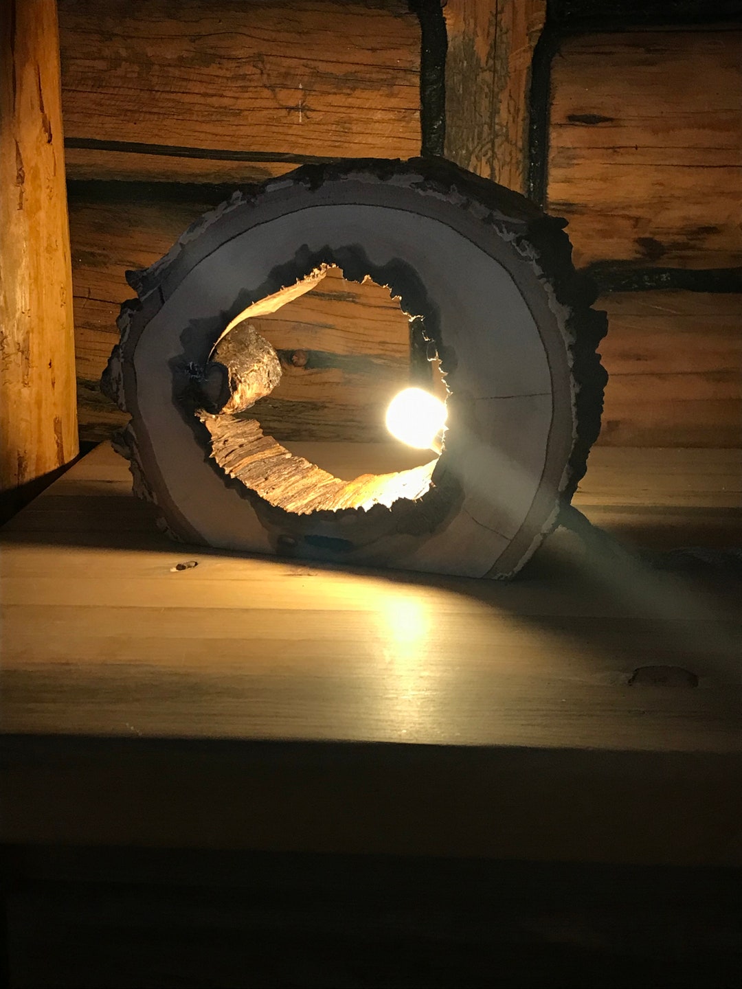 Rustic Table Log Lamp Small Desk Lamp Hand Carved Birch Wood Slice ...