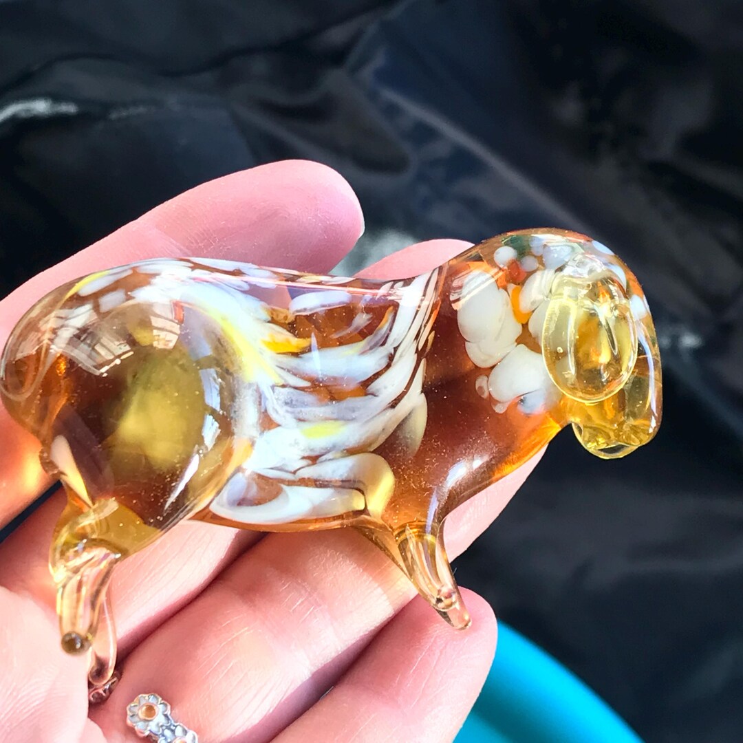Yellow-brown Glass Sheep Figurine Hand Blown 3 Inches Long Glass Sheep ...