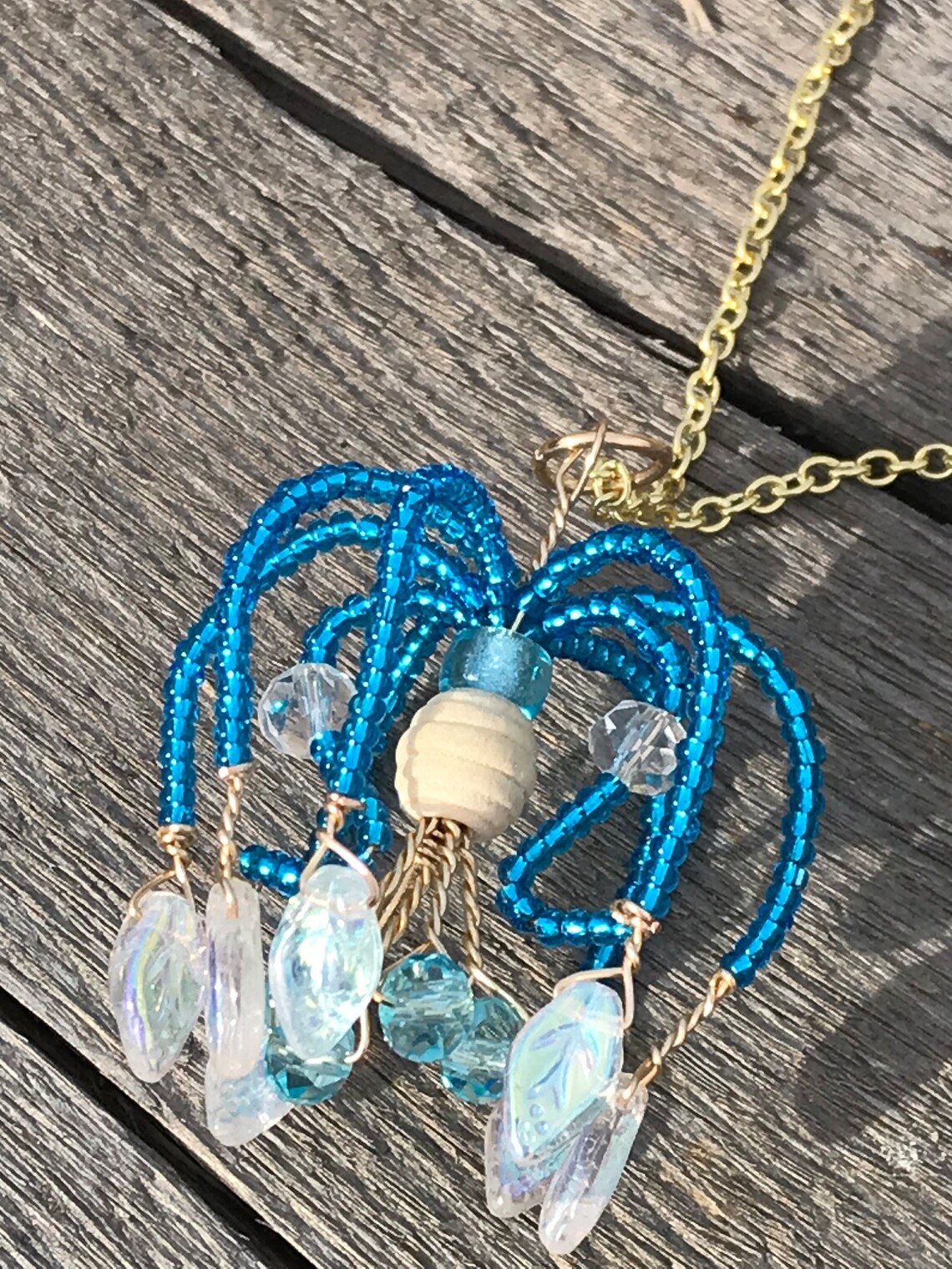 Avatar Inspired Wood Sprite Crystal Aqua Blue Pendant Necklace W Golden ...