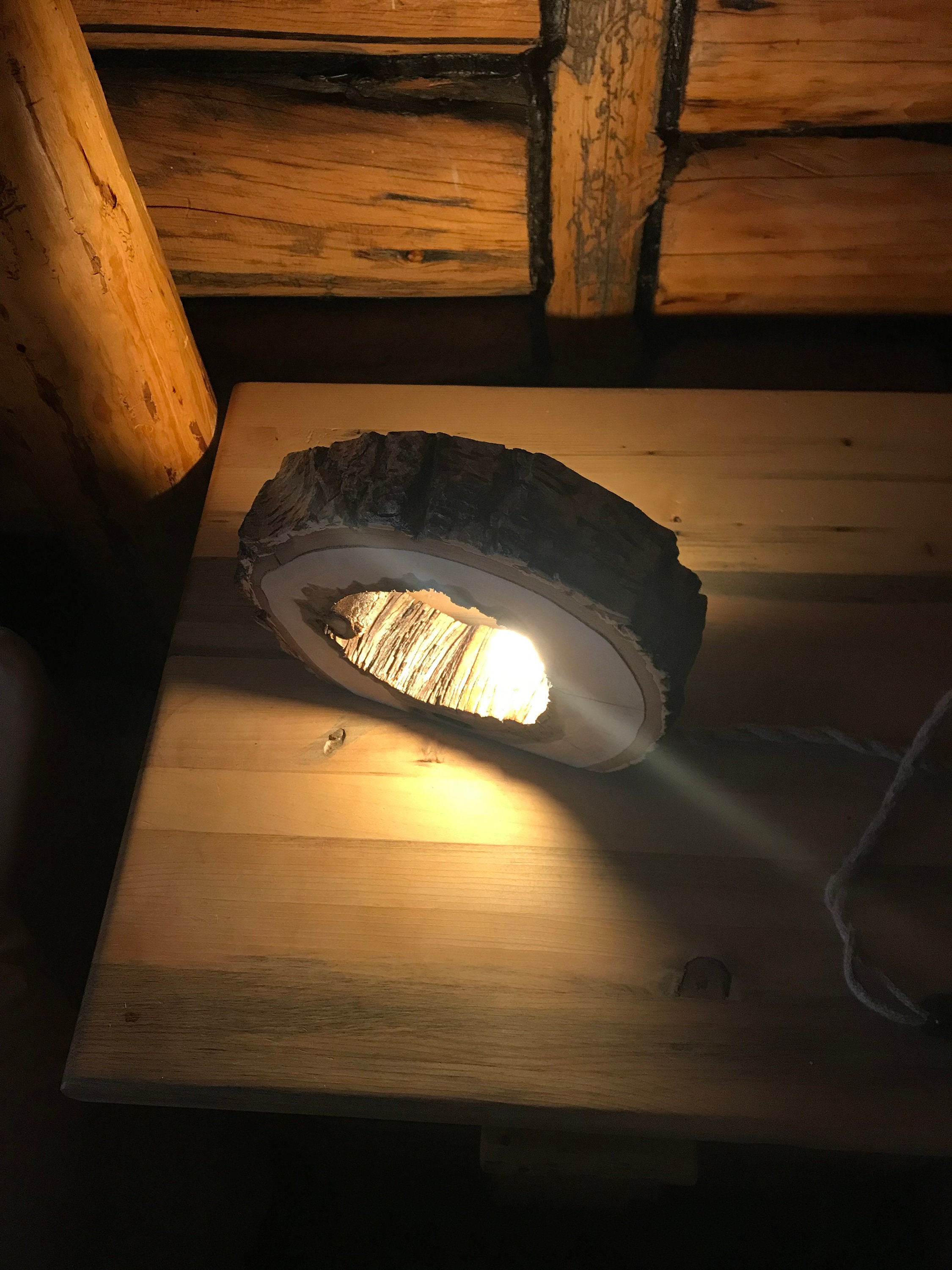Rustic Table Log Lamp Small Desk Lamp Hand Carved Birch Wood Slice ...