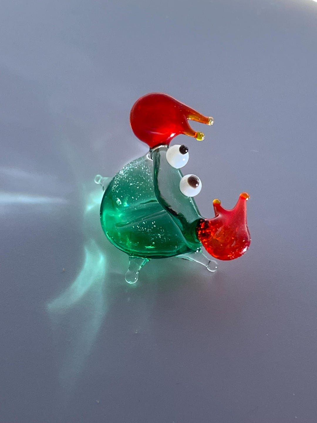 Tiny Miniature Glass Crab Green Red White Mini Ocean Friend Hand Blown ...